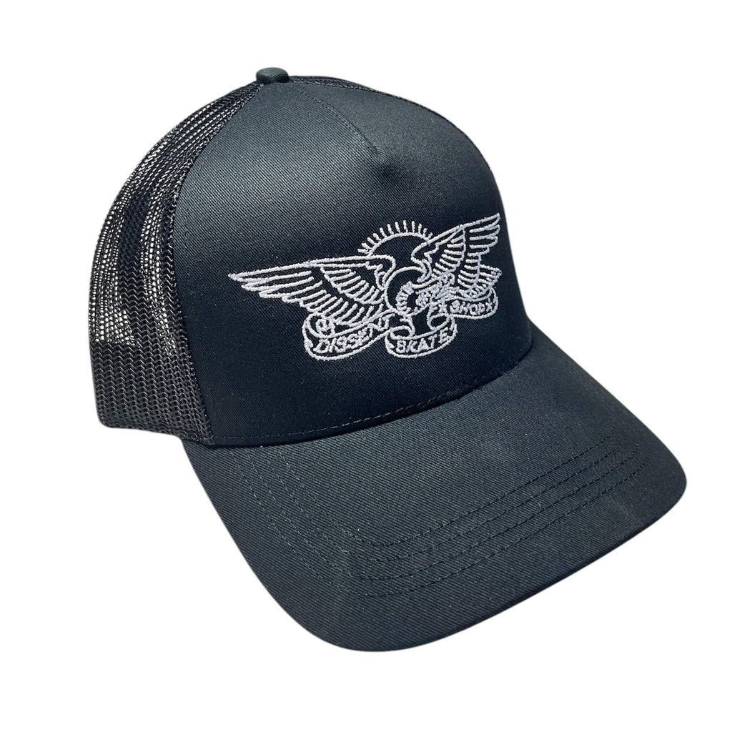 Dissent Skateboarding Eagle Logo Trucker Cap 2.0 | Black / Black – Dissent Skate Shop